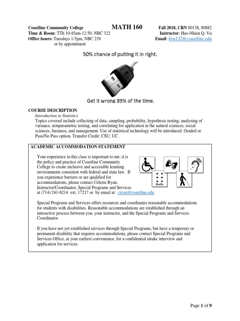 MATH 160 Syllabus FALL 2018 TTH NBC 322 PDF | PDF | Academic Dishonesty | Statistics