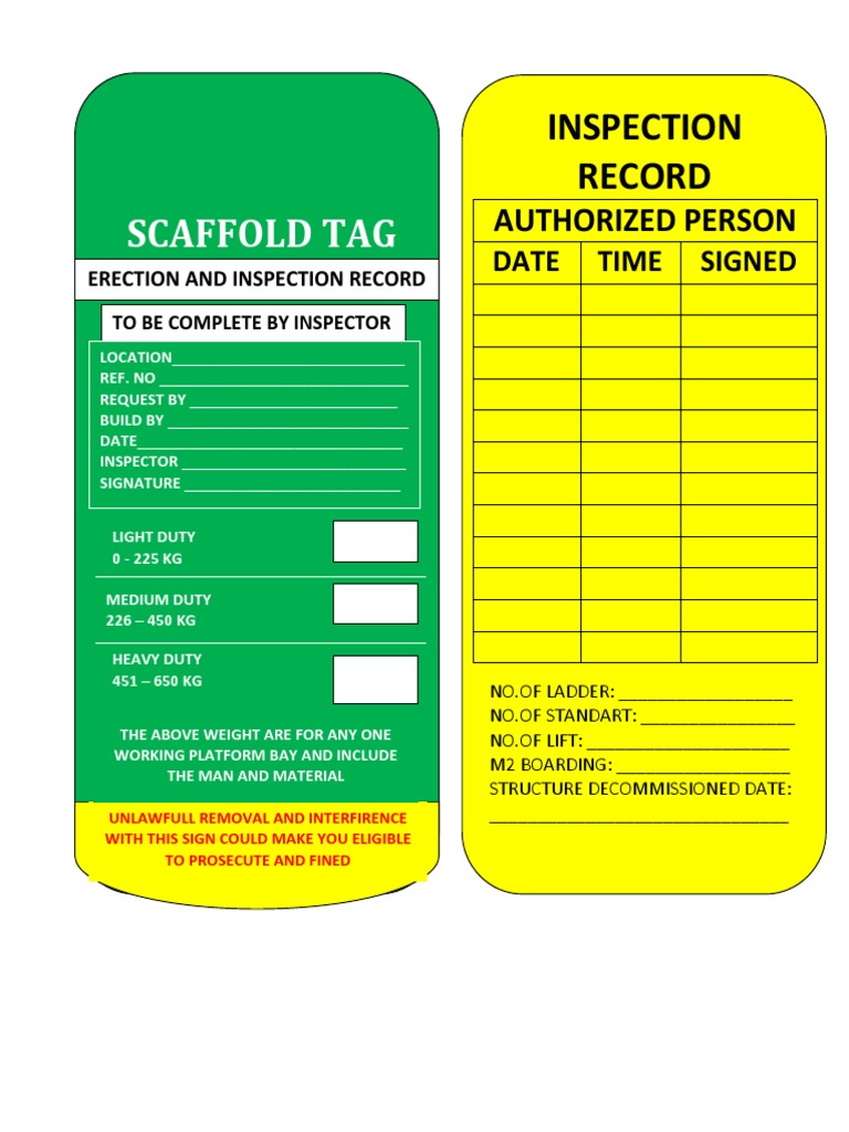 Scaffold Tag: Inspection Record | PDF