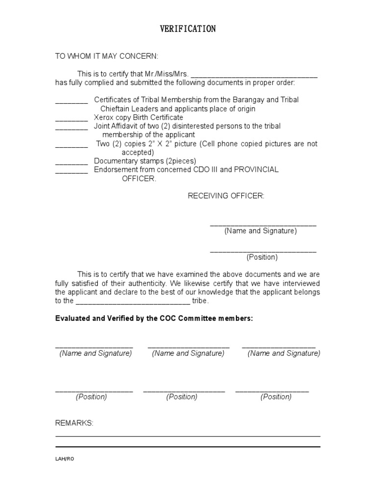 Verification: Evaluated and Verified by The COC Committee Members | PDF