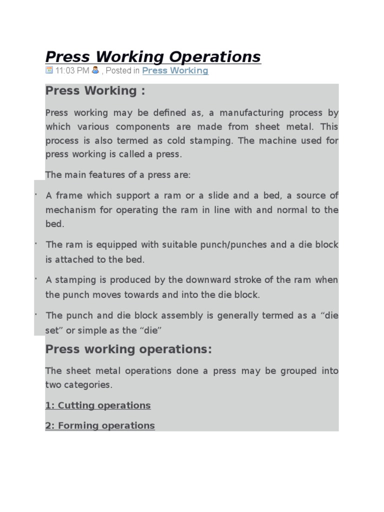 Overview of Press Working Operations | PDF | Business Process ...