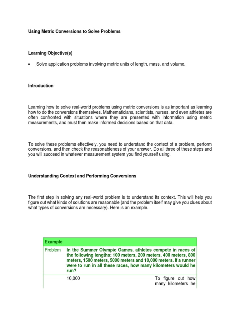 Using Metric Conversions To Solve Problems | PDF | Foot (Unit) | Metre