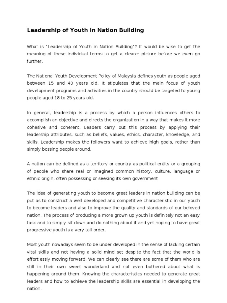 Leadership of Youth in Nation Building | PDF | Economic Development ...