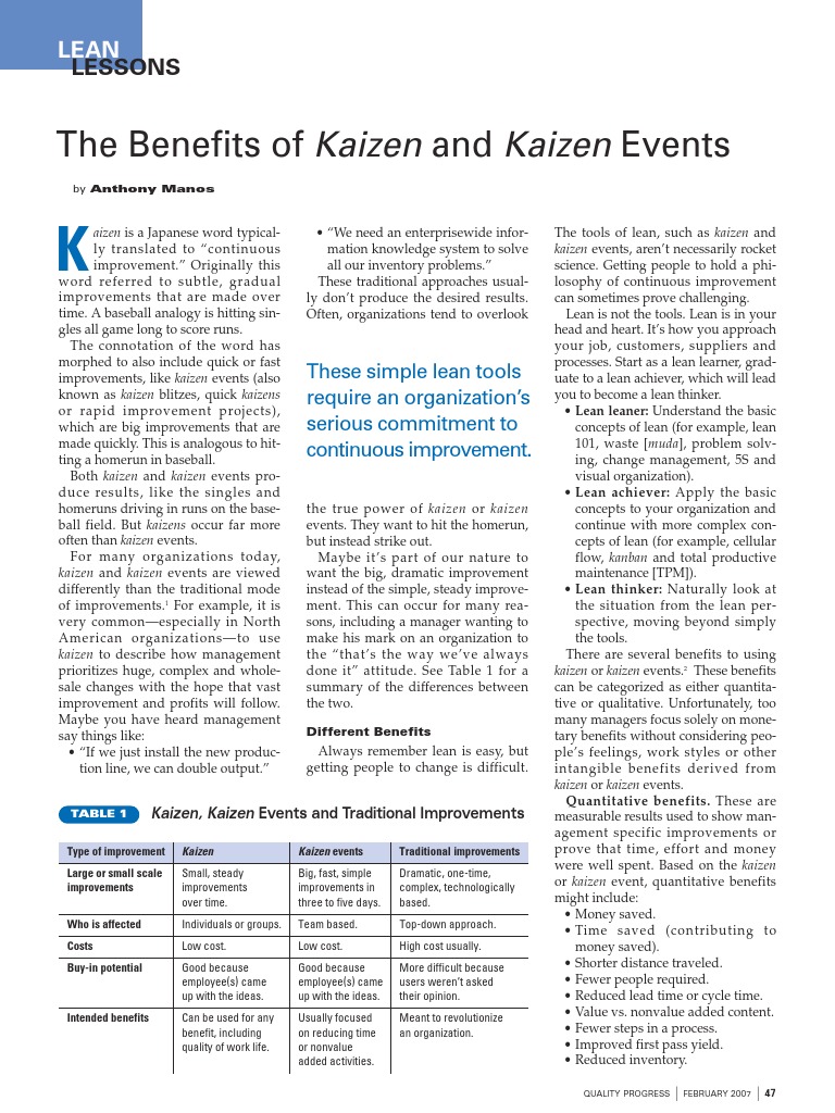 Lean Kaizen | PDF | Lean Manufacturing | Quality