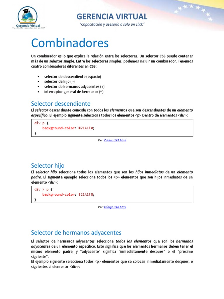7 Combinadores y Selectores en CSS | PDF | Informática | Tecnología