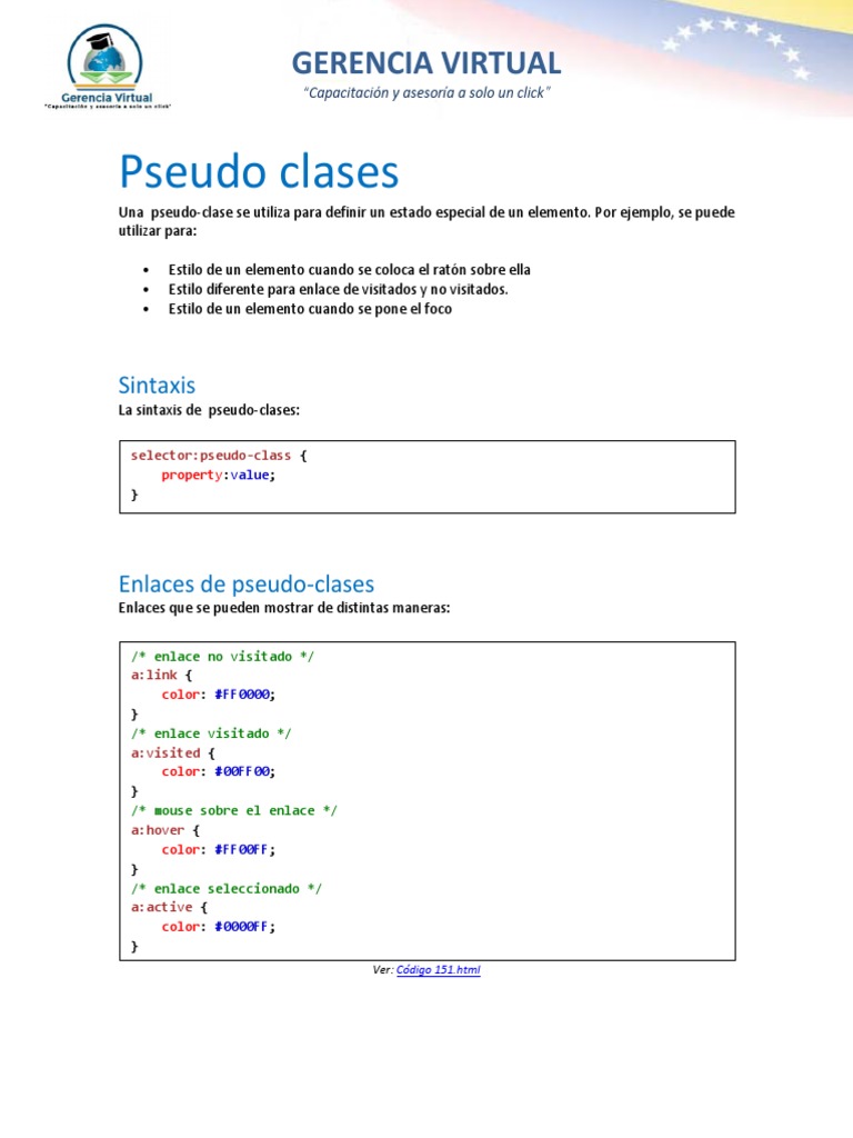 8 Pseudo Clases y Pseudo Elementos en CSS | PDF | Hojas de estilo en ... 8 Pseudo Clases y Pseudo Elementos en CSS | PDF | Hojas de estilo en ...