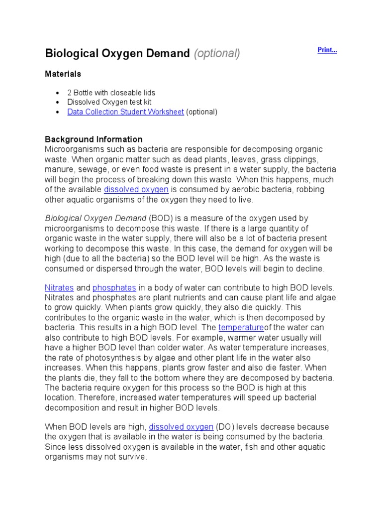 Biological Oxygen Demand | PDF | Sewage Treatment | Chemistry