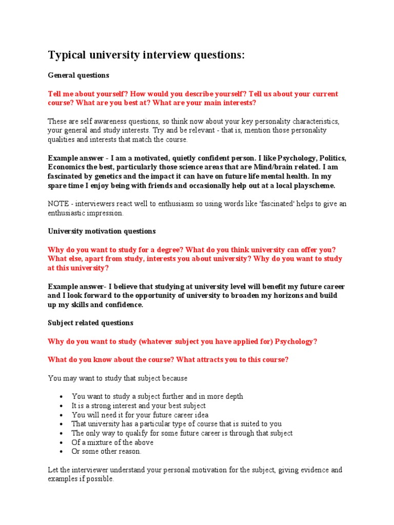 Typical University Interview Questions | PDF | Motivation | Motivational