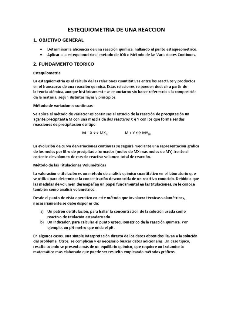 Análisis Estequiométrico de Reacciones | PDF | Valoración | Química