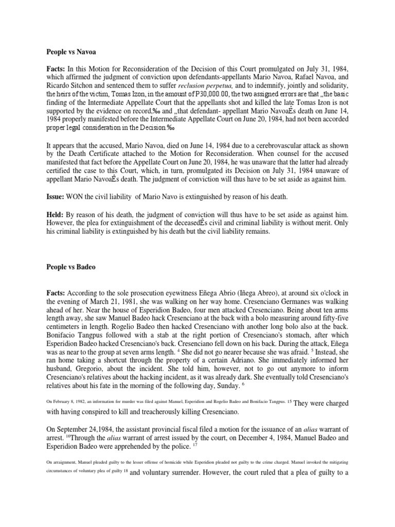 People Vs Navoa and People Vs Badeo | PDF | Plea | Judgment (Law)