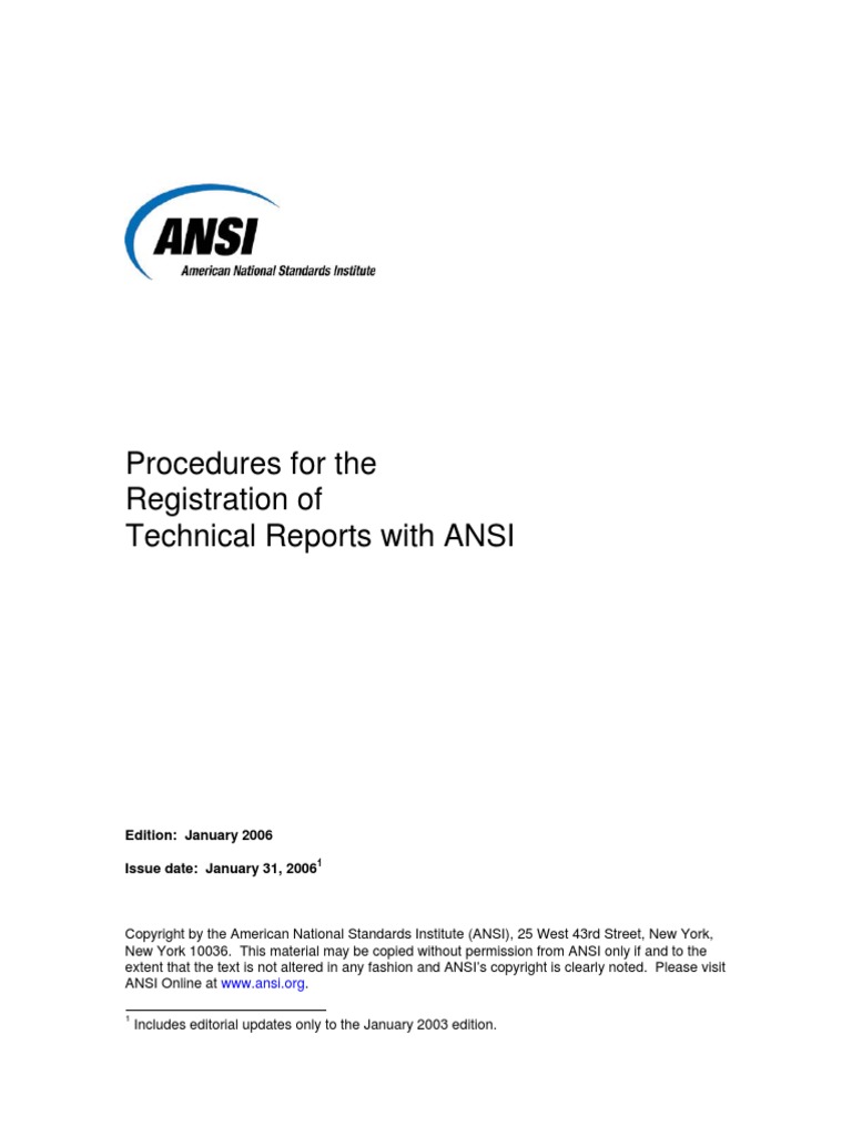 Procedures For The Registration of Technical Reports With ANSI | PDF ...