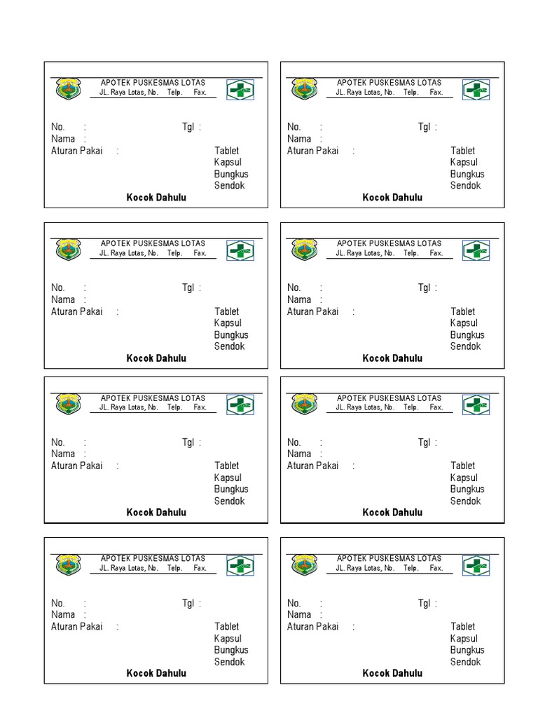 Etiket Obat PKM Lotas | PDF