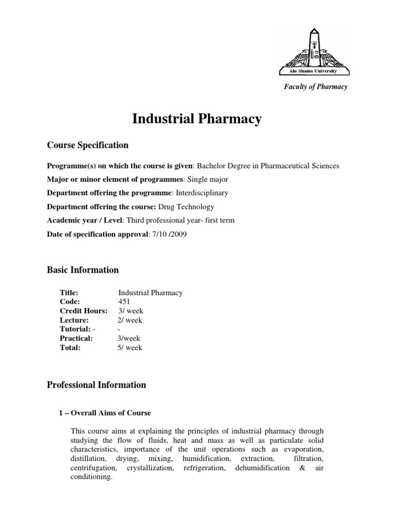 Drug Technology Specs 09-10 | PDF