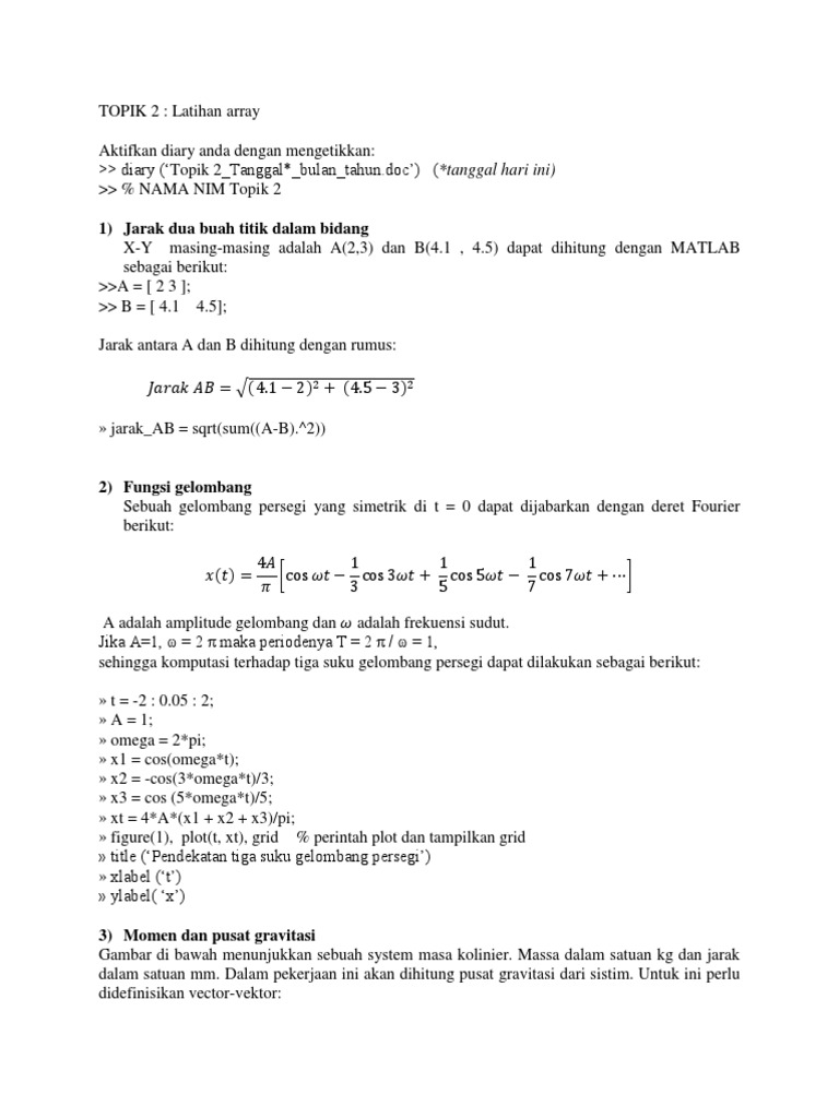 Latihan Array dan Fungsi Dalam MATLAB | PDF