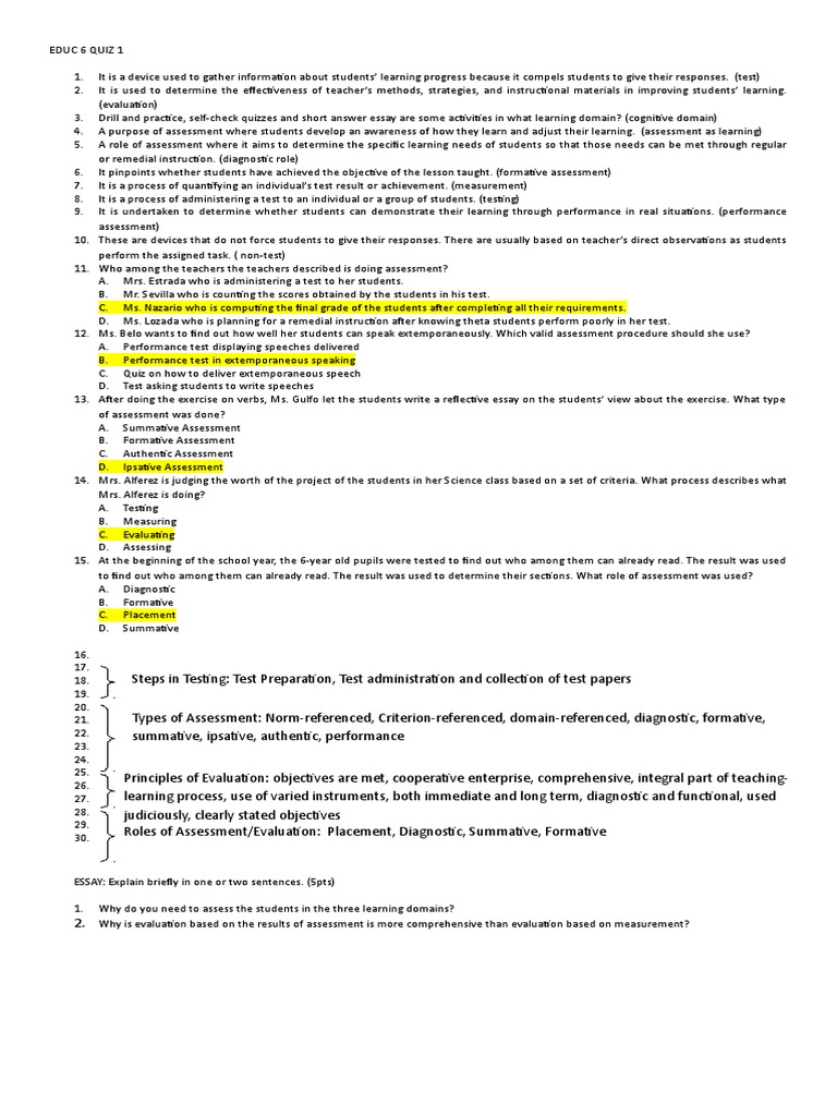 Educ 6 Quiz | PDF | Educational Assessment | Learning