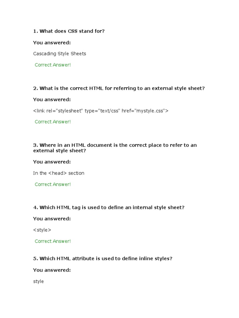CSS Quiz | PDF | Cascading Style Sheets | Web Standards