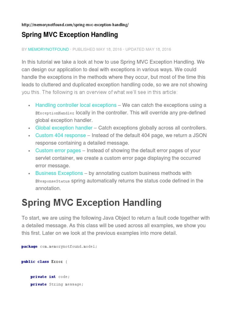 Spring Mvc Exception Handling Pdf Java Servlet Spring Framework