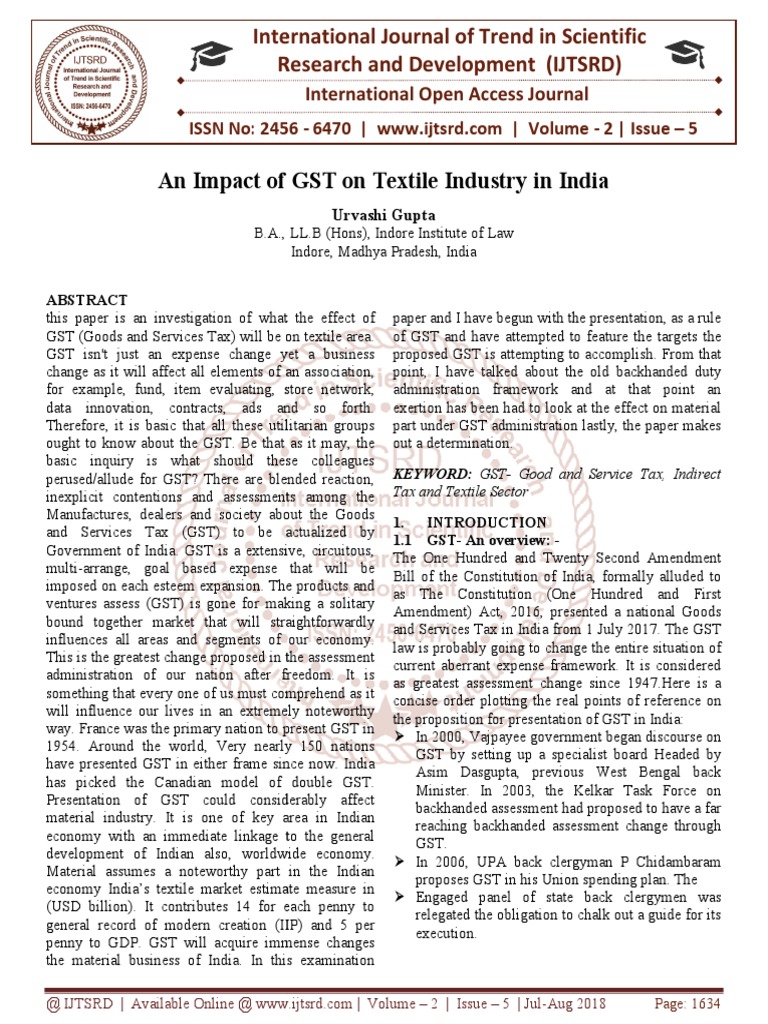 An Impact of GST On Textile Industry in India | PDF | Textiles | Weaving