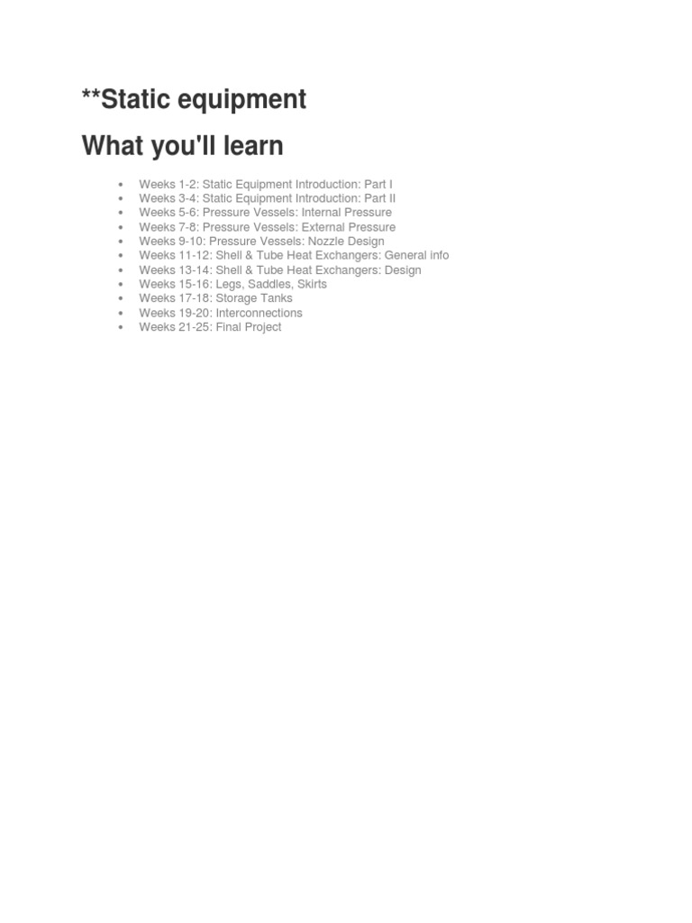 Static Equipment Design Course Outline | PDF | Home & Garden