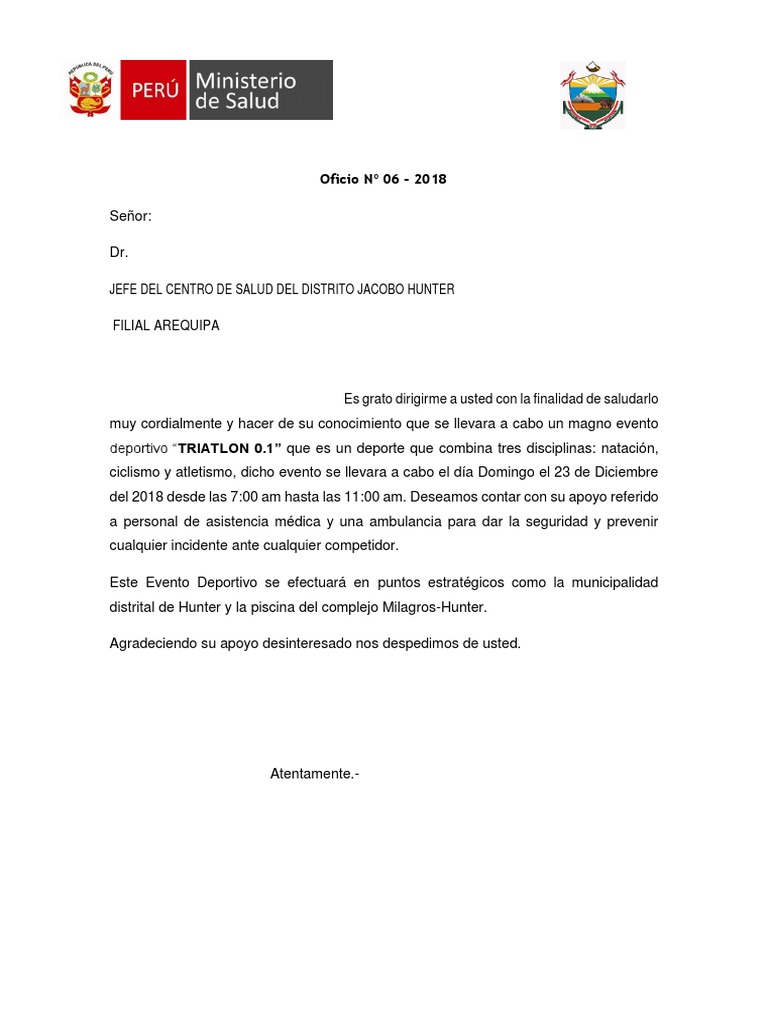 Oficio para Centro de Salud | PDF | Eventos deportivos múltiples | Ocio