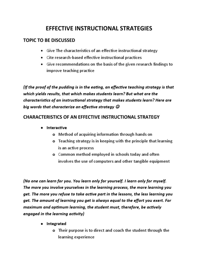 Effective Instructional Strategies | PDF | Learning | Learning Styles