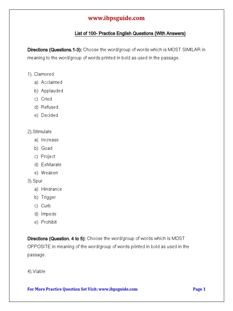 100 English Practice Questions with Answers | PDF | Obesity | Economics
