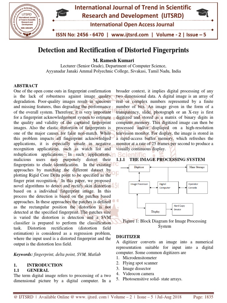 Detection and Rectification of Distorted Fingerprints | PDF | Data Compression | Fingerprint