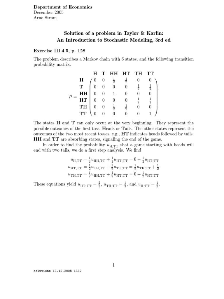 Solution Of A Problem In Taylor And Karlin An Introduction To Stochastic