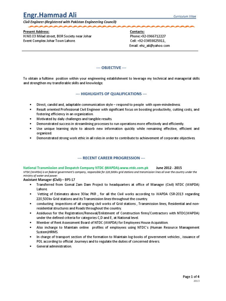 Engr - Hammad Ali: - OBJECTIVE | PDF | Computer Aided Design | Pakistan