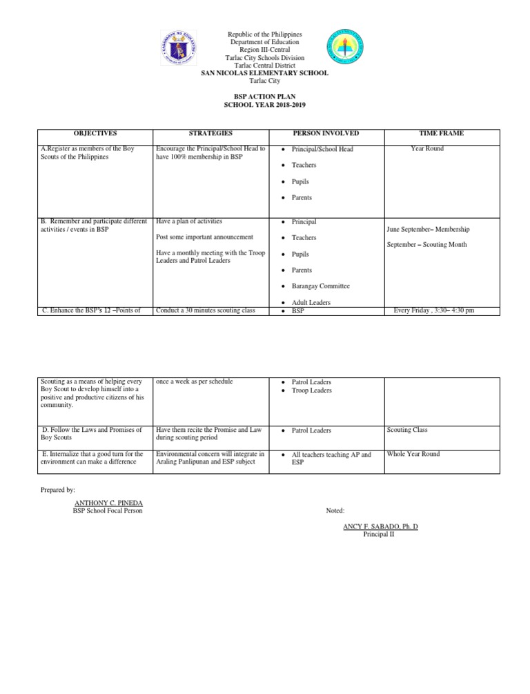 Action Plan in BSP | PDF | Youth Movements | Scouting