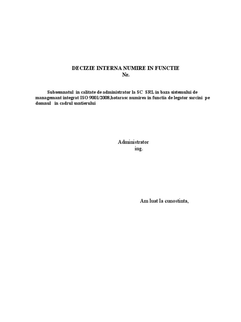 Decizie Numire in Functie Legator | PDF