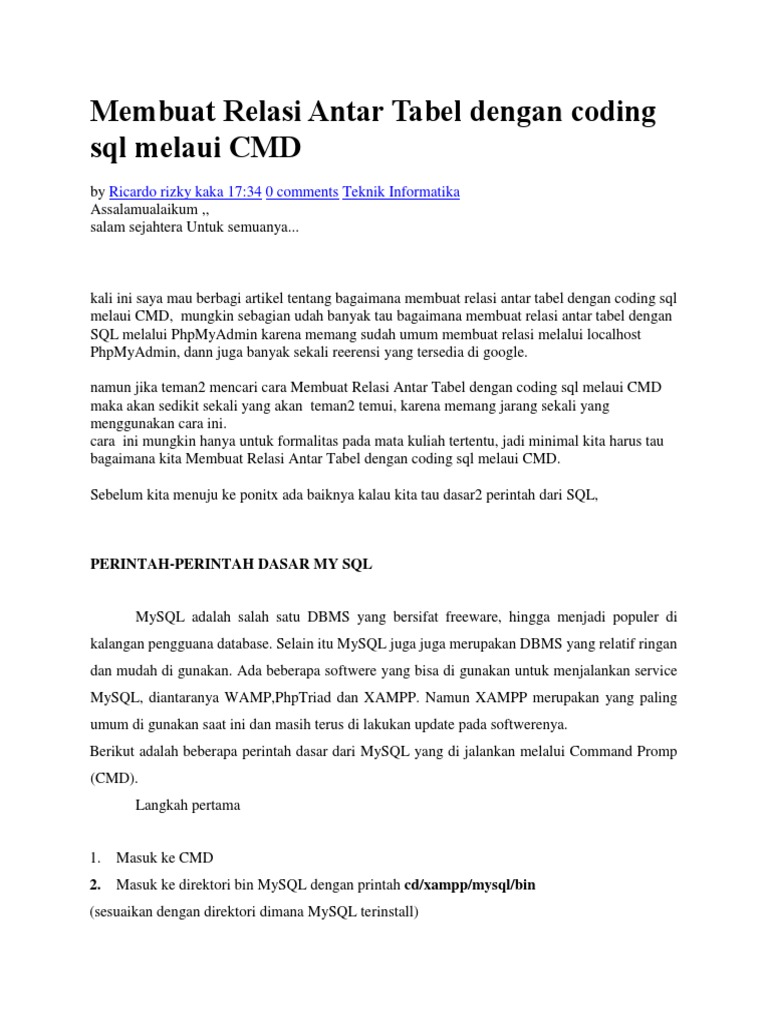 SQL CMD: Relasi Antar Tabel | PDF