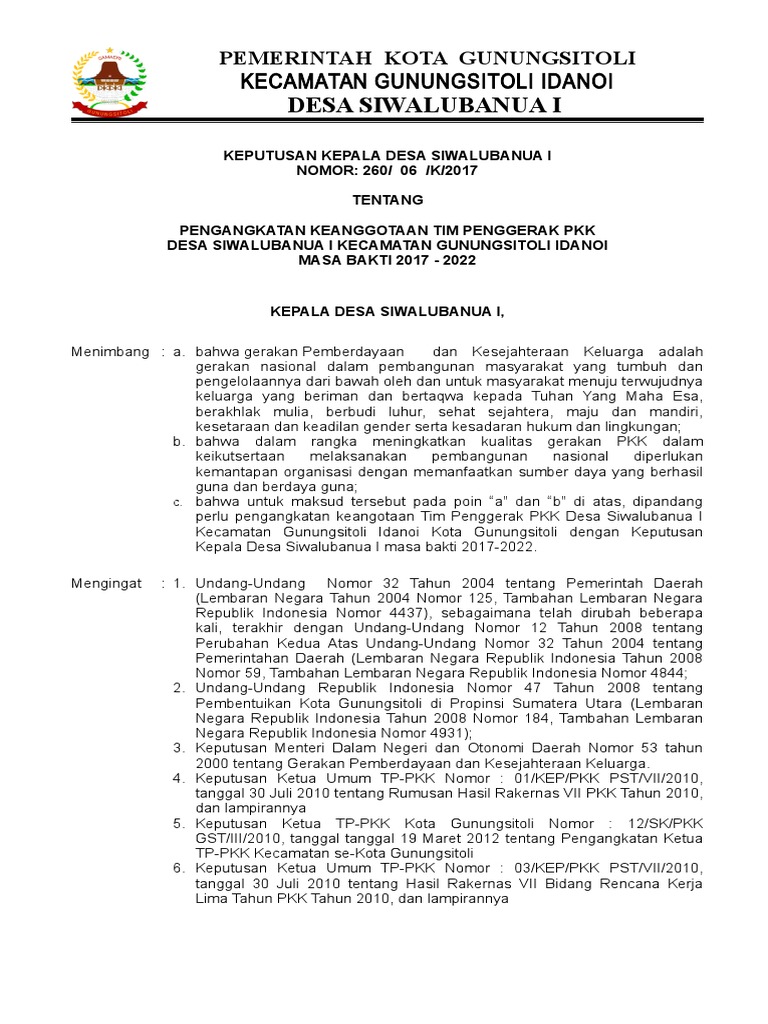 Contoh SK PKK | PDF