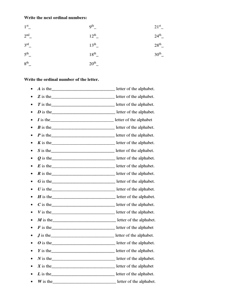 Write Ordinal Numbers and Letter Order | PDF | Latin Script