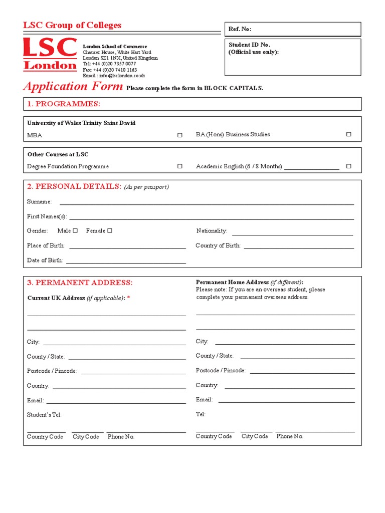 LSC Application Form 2017 | PDF | Travel Visa | Fee