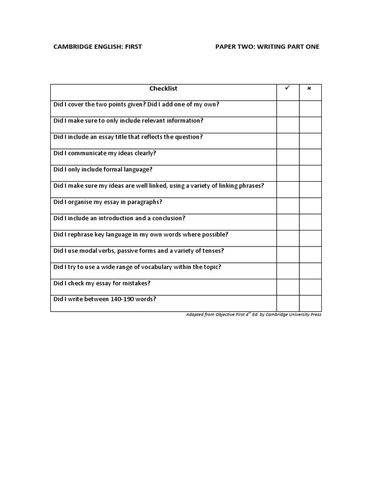 Cambridge First Essay Checklist | PDF