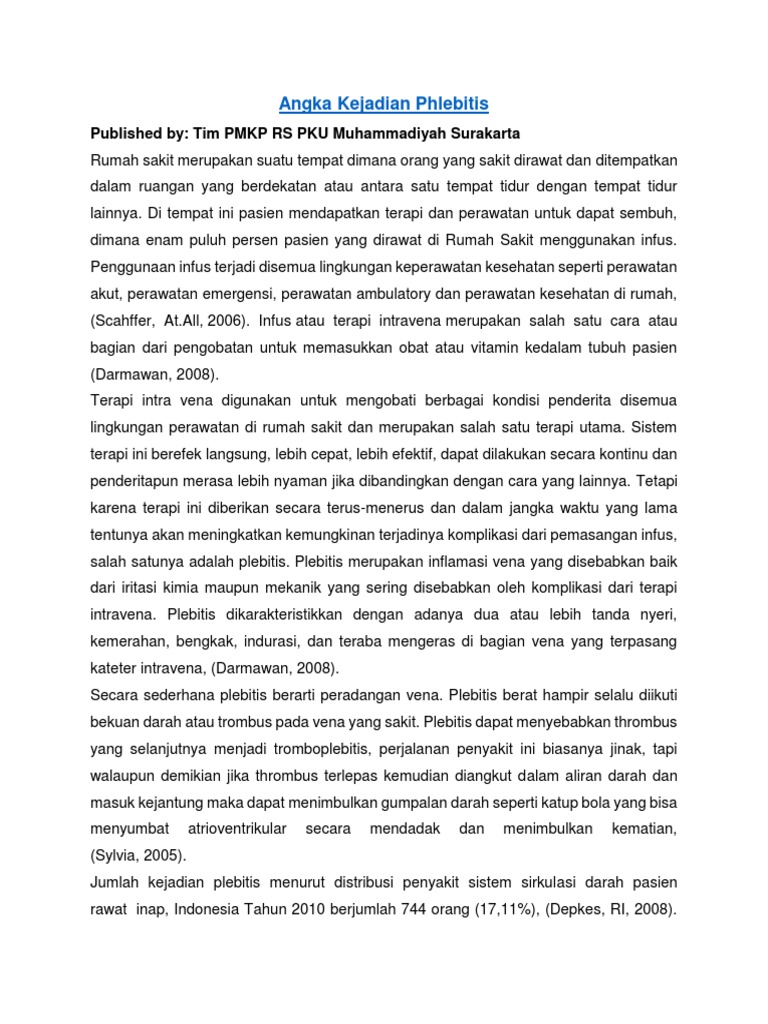 Angka Kejadian Phlebitis di RS PKU Surakarta | PDF | Kesehatan Holistik | Sains & Matematika