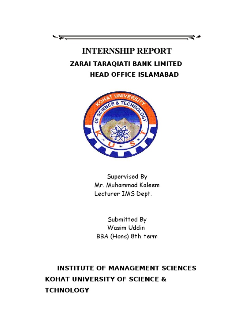 Internship Report On ZTBL Title Pages | PDF | Banks | Debt