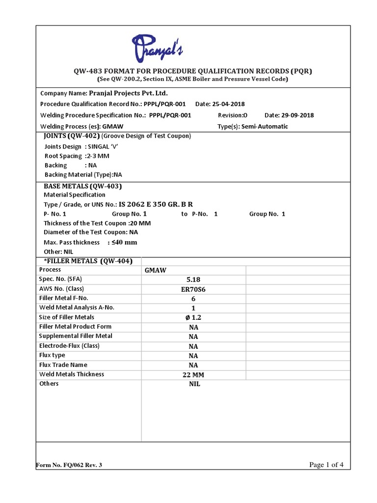 PQR GMAW | Metalworking | Welding