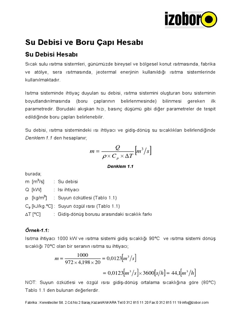 Su Debisi Ve Boru Capi Hesabi PDF | PDF