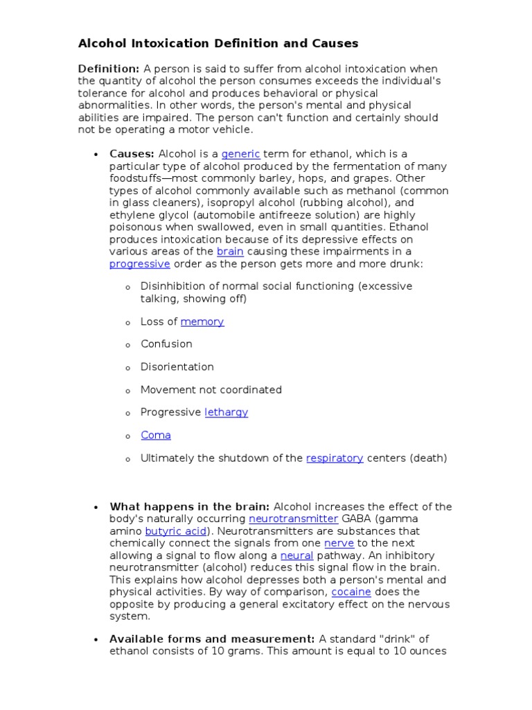 Alcohol Intoxication Definition and Causes | PDF | Alcoholic Drinks ...