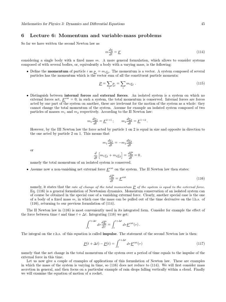6 Lecture 6: Momentum and Variable-Mass Problems | PDF | Momentum ...