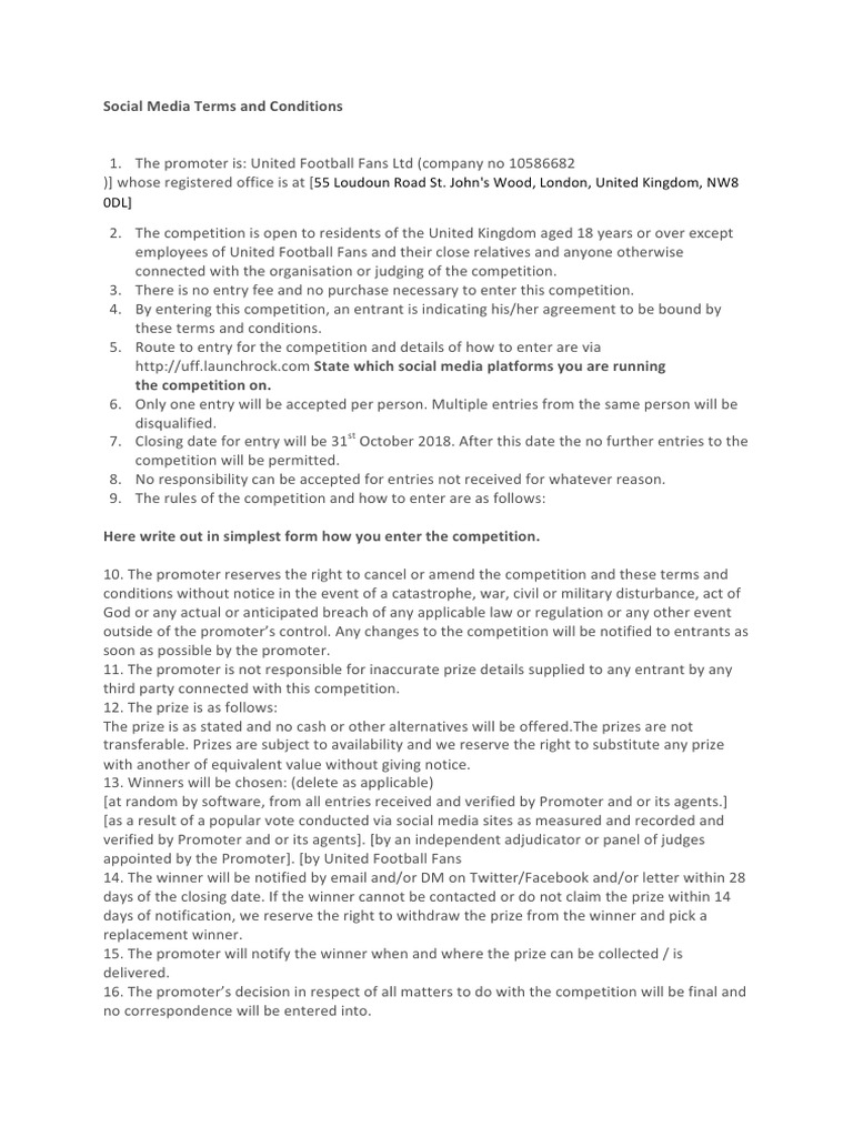 Social Media Competition Terms UK | PDF | Competition | Privacy