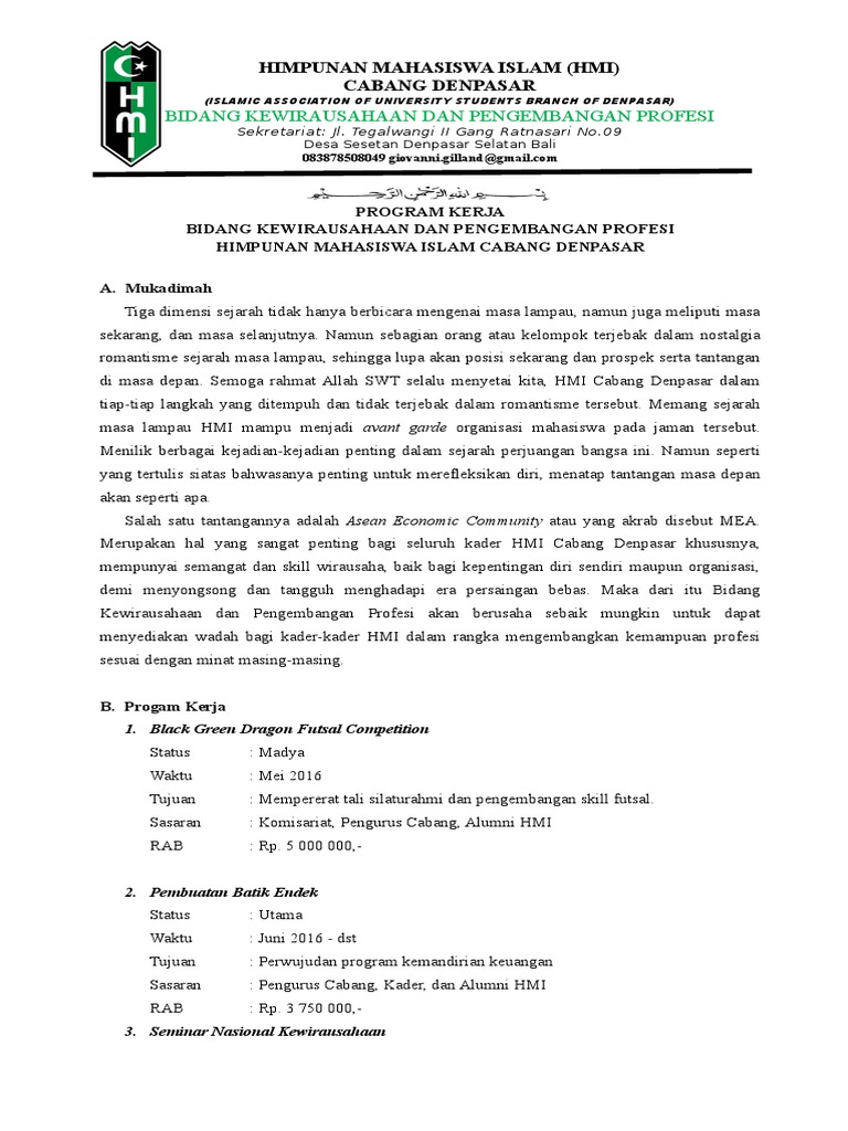 Program Kerja HMI Cabang Denpasar Bidang KPP | PDF
