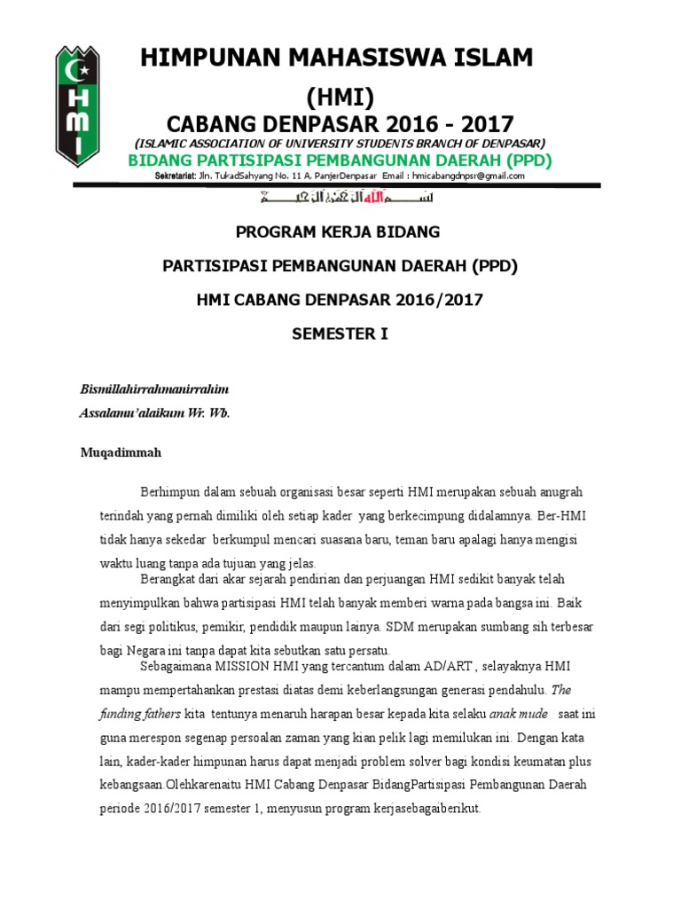 Program Kerja HMI Cabang Denpasar Bidang PPD | PDF