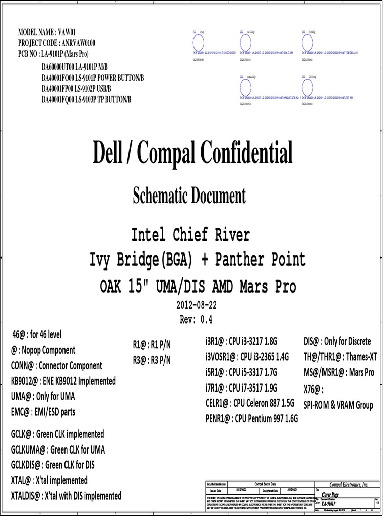 Dell Inspiron 15R 5521 Compal - La-9101p - r0.4 - Schematics PDF | PDF ...