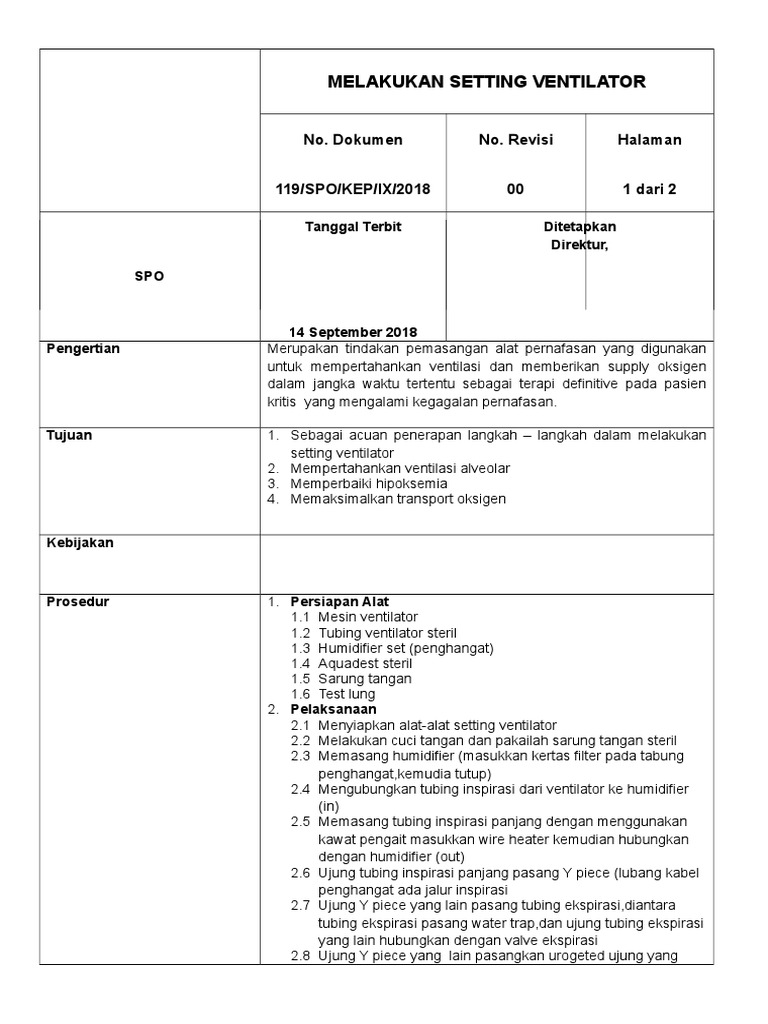 Spo Melakukan Setting Ventilator | PDF
