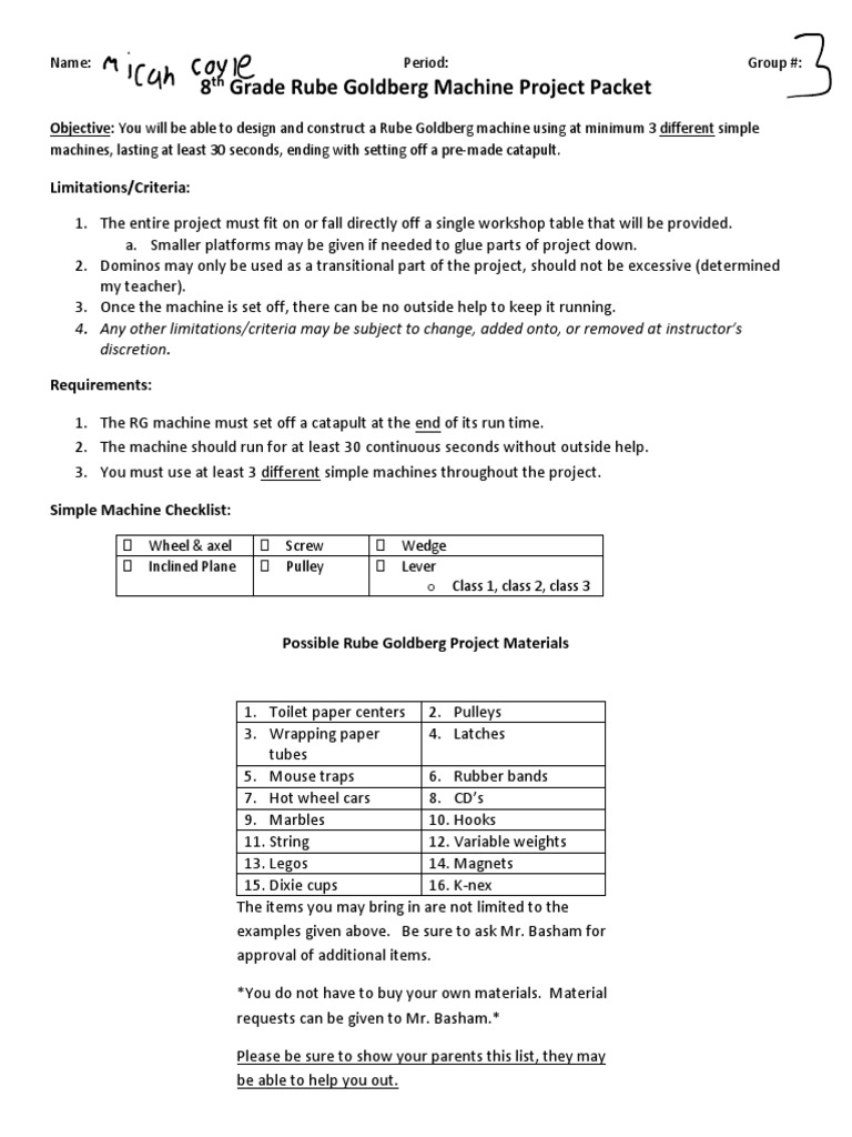 8th Grade Rube Goldberg Project Guide | PDF | Machines | Design