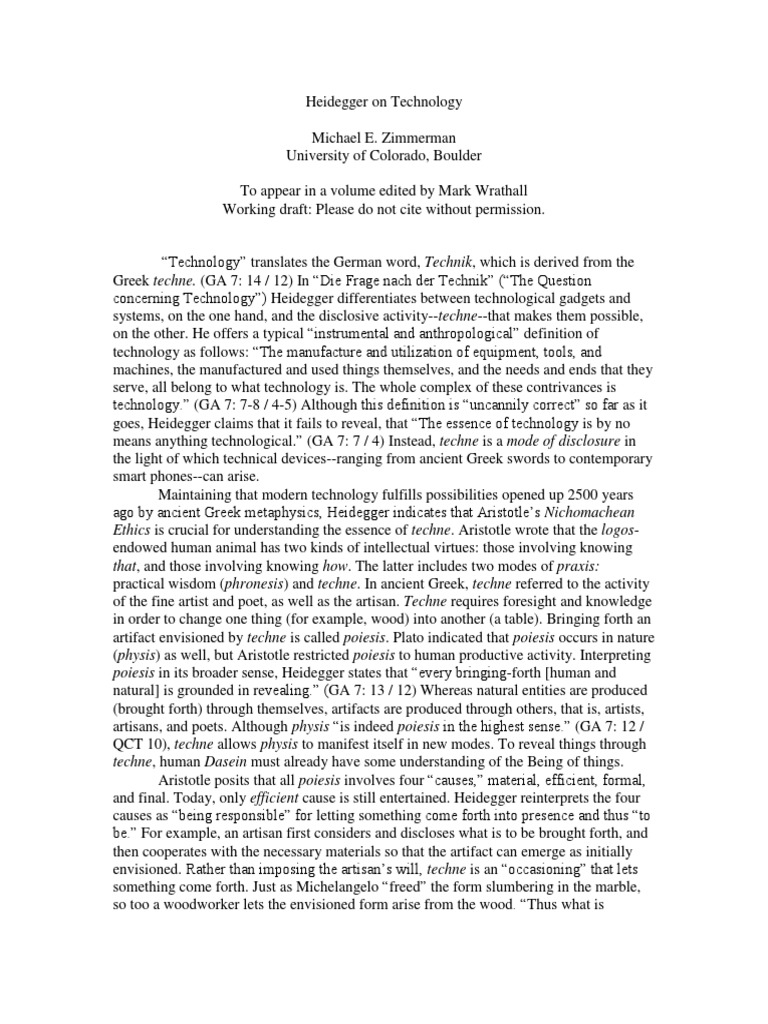 Heidegger On Technology | PDF | Martin Heidegger | Philosophical Theories