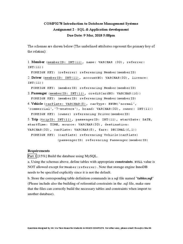 2017-2 COMP3278 Assignment 2 SQL | PDF | Data | Information Science