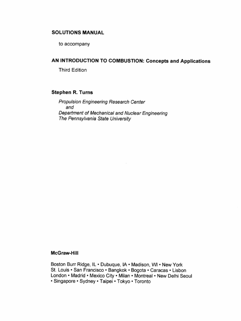 Solutions Manual An Introduction To Combustion Stephen R Turns CH 2 Part 1 | PDF